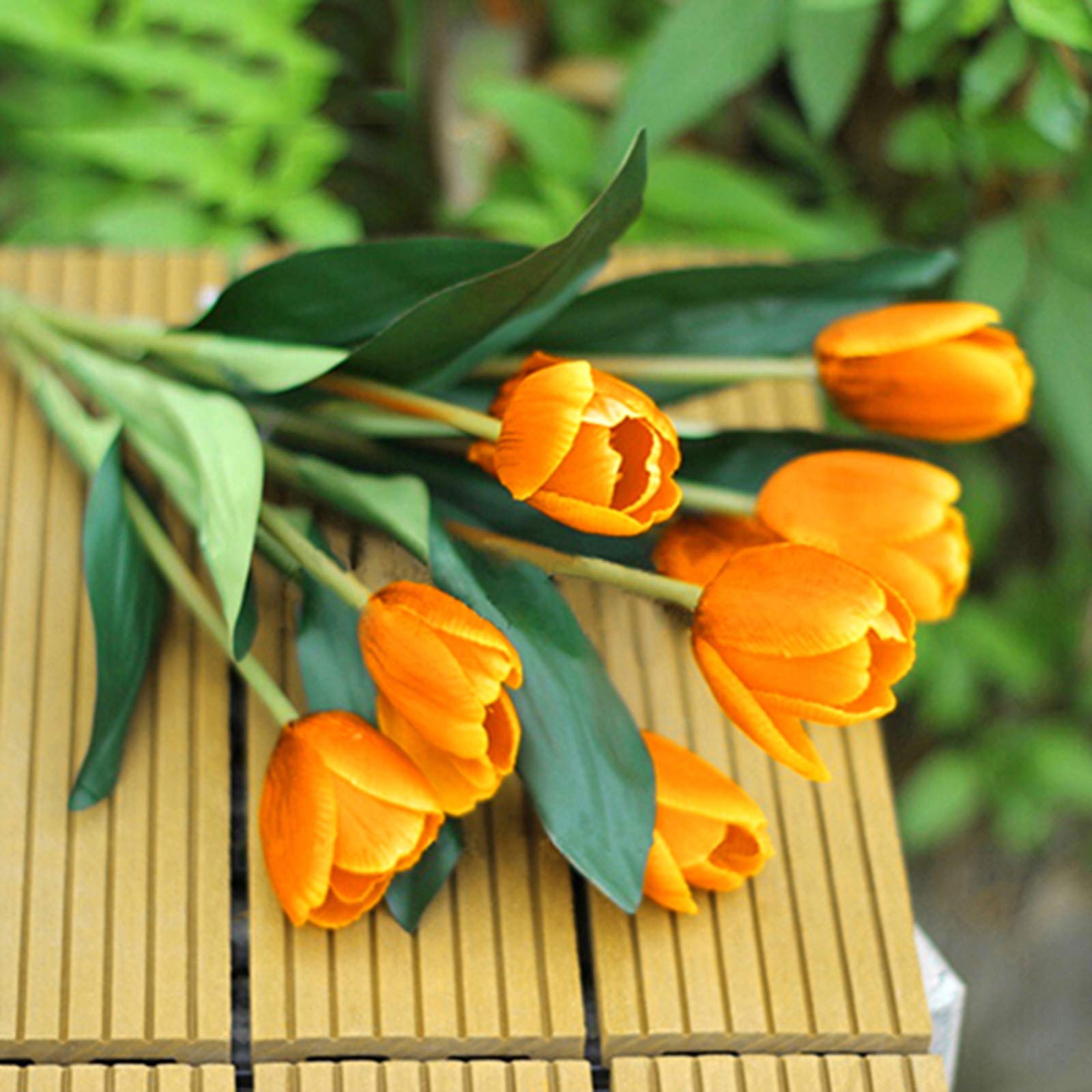 Bluelans® 9 Heads Artificial Silk Real Touch Tulips Flower Bouquet Home Room or Birthday Garden Decoration (Orange)