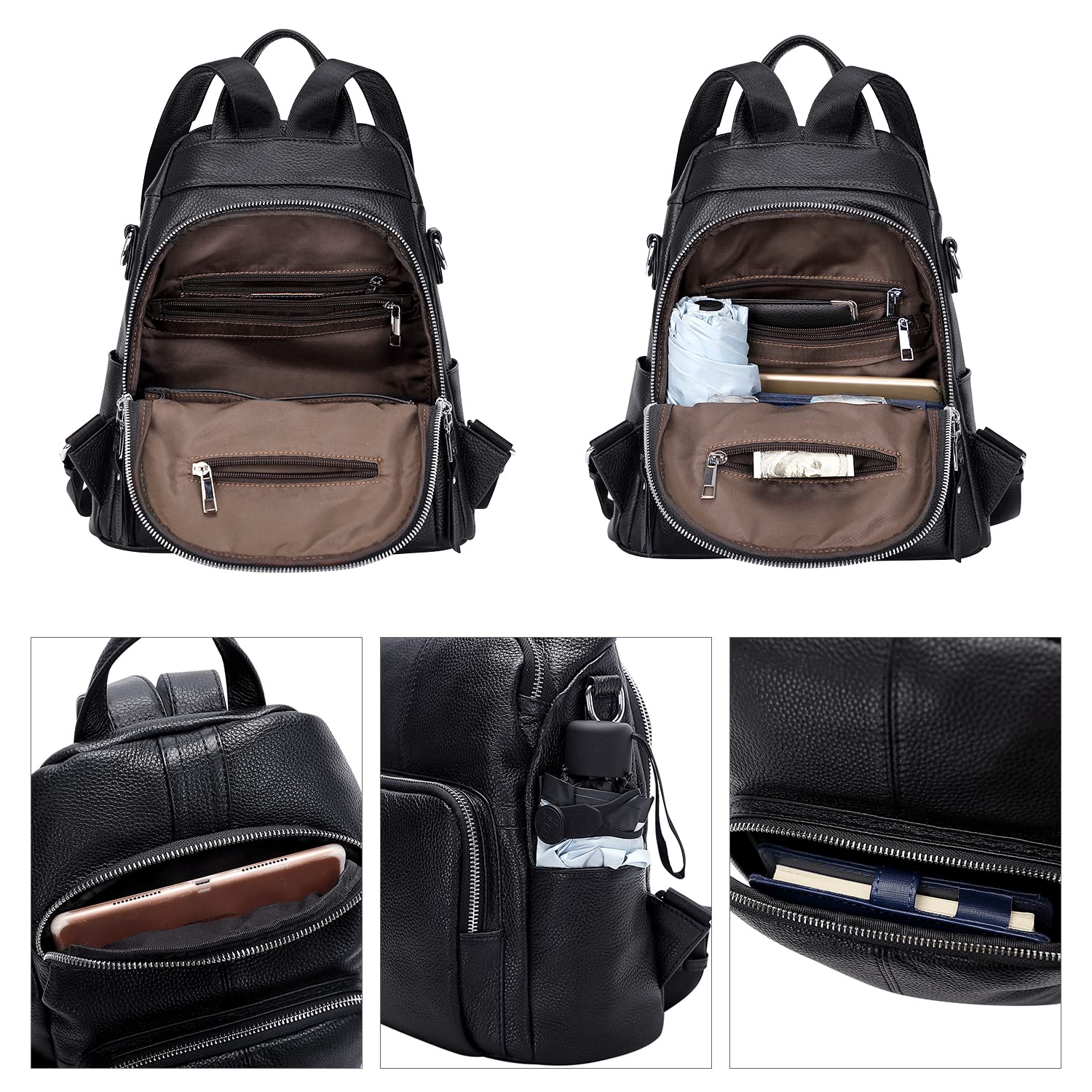 ALTOSY Soft Leather Backpack Purse for Women Backpacks Versatile Shoulder Bag and Small Bifold Zipper Pocket Wallet Card