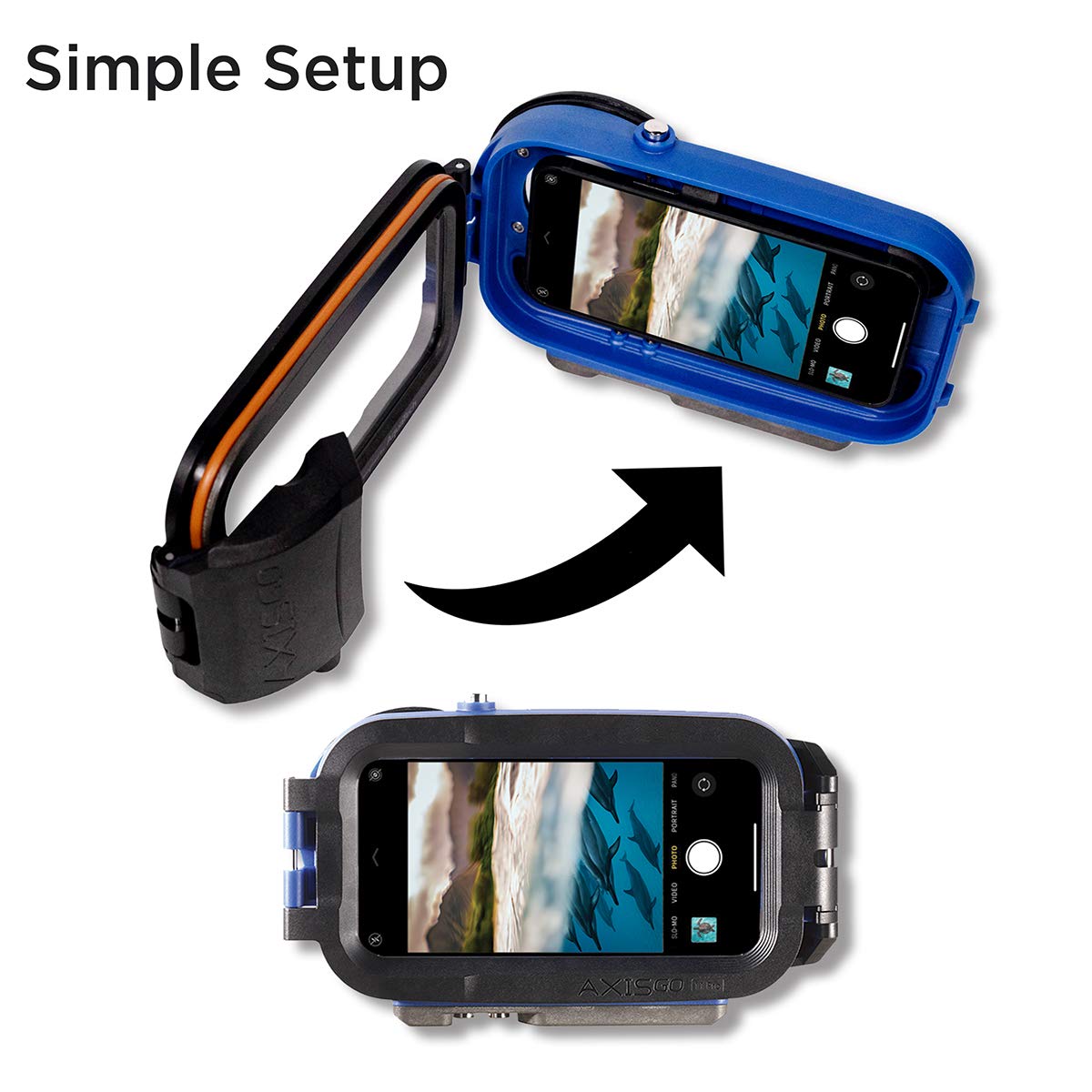 AquaTech AxisGO iPhone 11 Pro Max/iPhone Xs Max Waterproof Phone Housing for Underwater Action Photography Snorkeling Surfing Travel Case - Ocean Blue Bundle