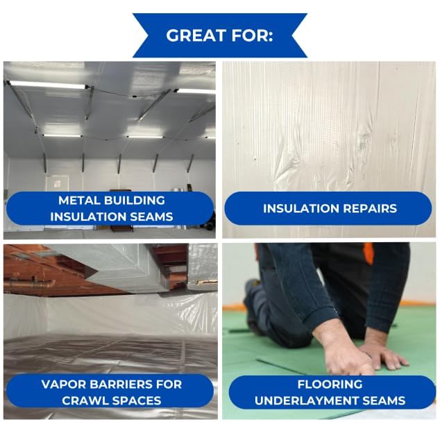 BlueTex Insulationㅤ 6" Wide x 180' Long White Vapor Barrier Seam Tape - 1 Roll Waterproofing and Great for Crawlspaces, Insulation Repair, Underlayment Seams, Metal Building Insulation Seams