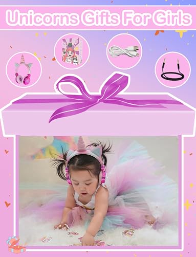 charlxee ππππ πππ° Unicorns Kids Wireless Headphones with LED Lights,Headsets with Mic for School,30H Playtime,95dB Volume Limited,HD Stereo On/Over Ear Headsets,Unicorns Gifts(Hot-Pink)