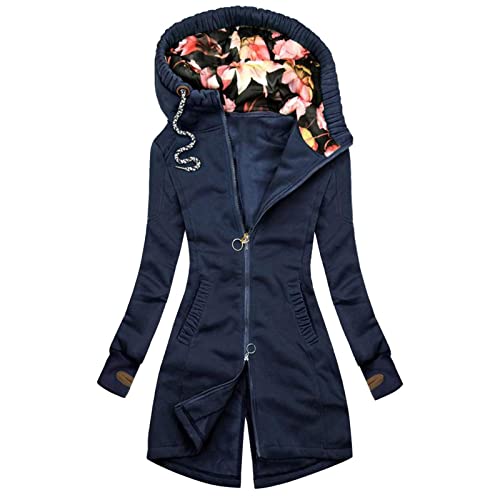 Hoodies for Women, Funnel Neck Color Block Zip Up Tunic Sweatshirts Jackets with Pockets Plus Size Long Hoodie Coat Dress
