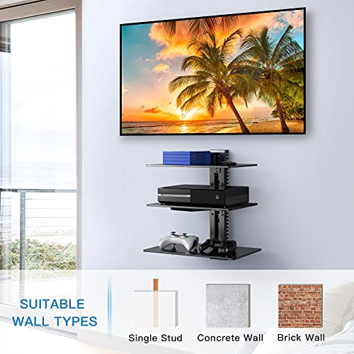PERLESMITH Floating Wall Mounted Shelf AV Mount Shelf - Holds up to 16.5lbs - DVD DVR Component Shelf with Strengthened Tempered Glass - Perfect for DVD Players, TV Box and Cable Box, PSDSK3