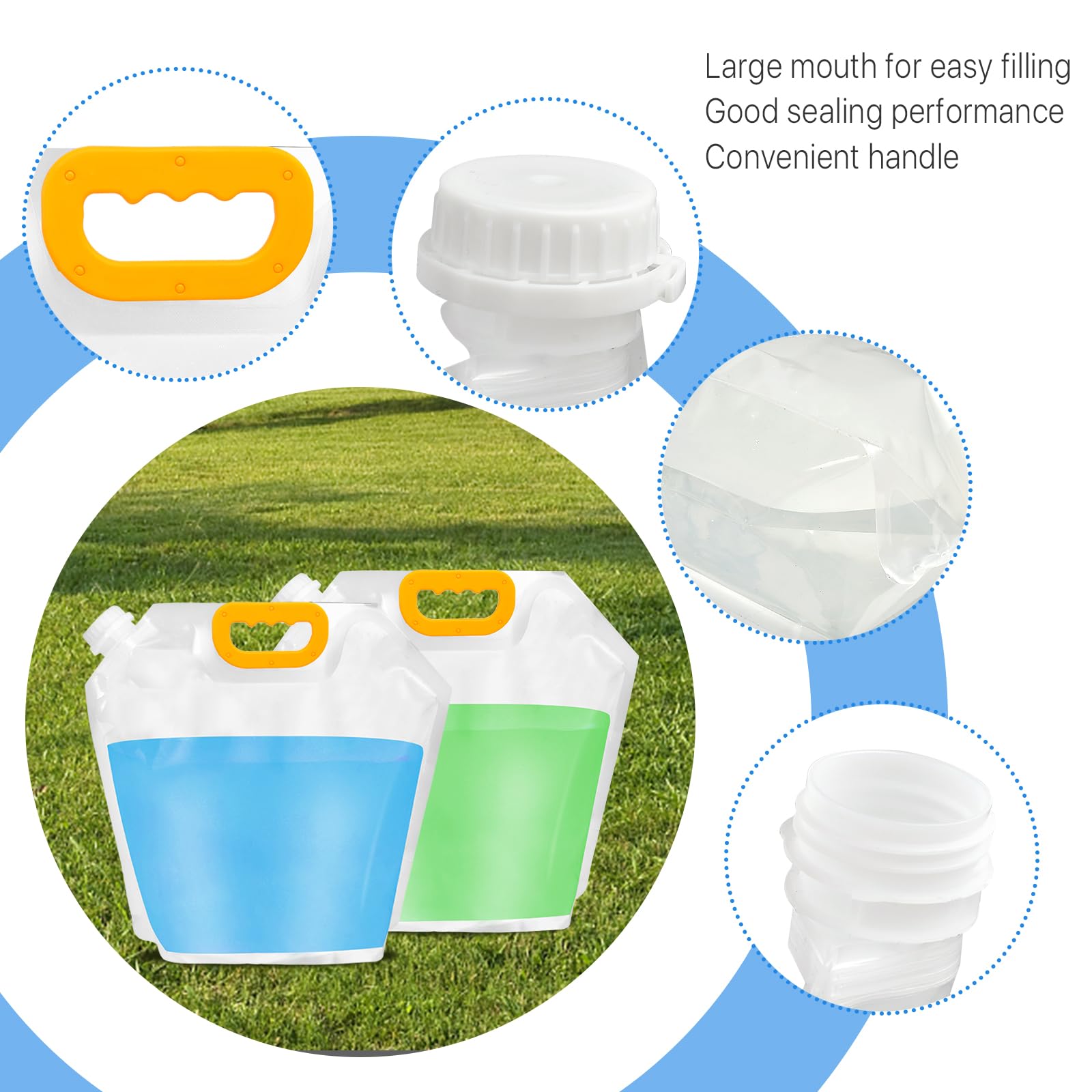 Aemygo 12 Pack Collapsible Water Container Bag 1.3 Gallon Emergency Foldable Water Container BPA Free Food Grade Plastic Storage Jug Freezable Water Bottle for Camping Hiking Riding Backpack