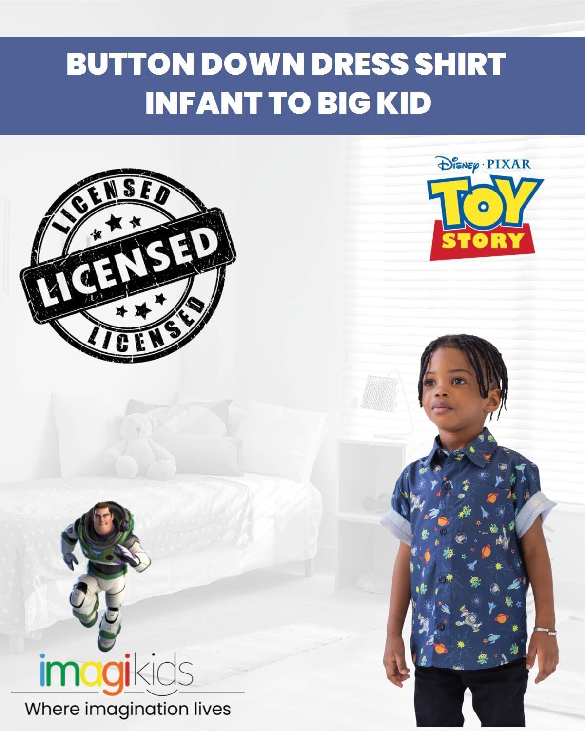 Disney Pixar Toy Story Buzz Lightyear Little Boys Button Down Dress Shirt 6