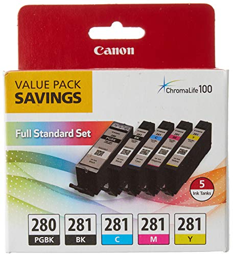 Canon PGI-280 / CLI-281 5 Color Ink Pack & 280 XL Pigment Black Ink, Compatible to Printer TR8520, TR7520, TS9120 Series,TS8120 Series, TS6120 Series, TS9521C, TS9520, TS8220 Series, TS6220 Series