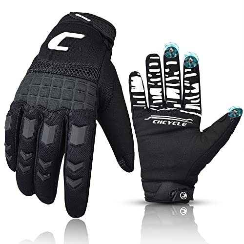 CHCYCLE Dirt Bike Gloves Mountain Bike Motocross Motorcycle Gloves for Men Motorbike ATV Racing Touch Screen Full Finger Gloves for Cycling BMX MTB MX Climbing (Large, Black)