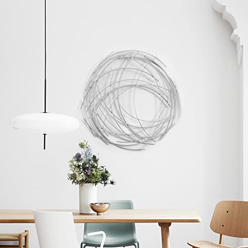 LuxenHome Silver Abstract Metal Wall decor, Mordern Iron Sticks Round Wall Art, Large Contemporary Bling Wall Sculptures, Hanging for Living Room Bedroom Office, 26 inch, Silver