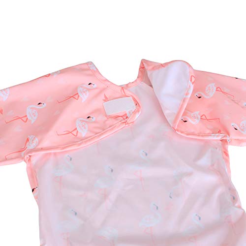 LUXJA Baby Waterproof Sleeved Bib, Long Sleeve Bib for Toddler (6-24 Months), Flamingo