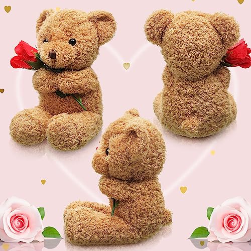 Civaner Valentine Plush Stuffed Animal Bear Gift with Rose Valentine Funny Cute Stuffed Animal Plush Gift for Girlfriend Valentine's Day, 11.8 Inches(Beige)