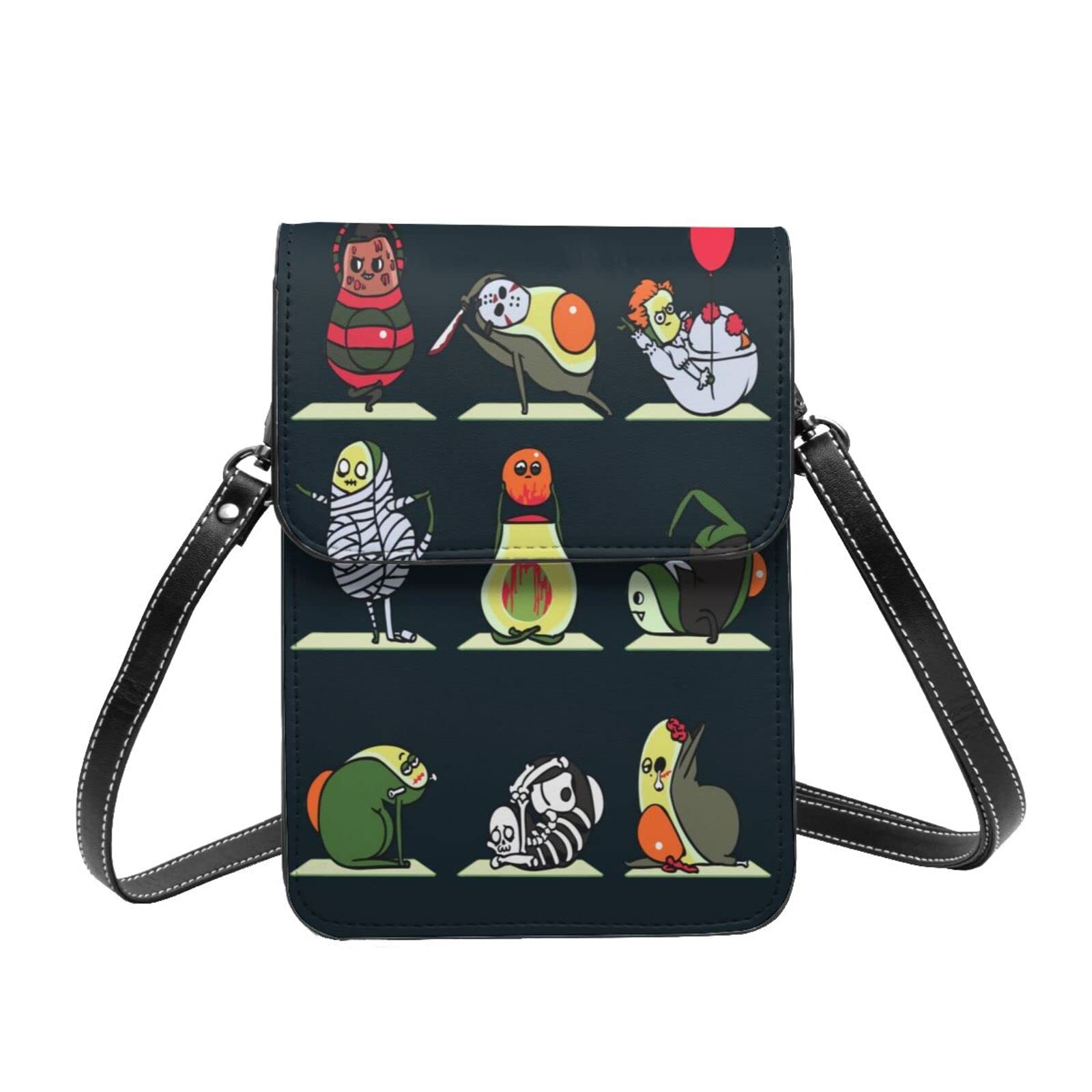 Horror Avocado Cell Phone Purse, DRAYTSO Yoga Avocado Crossbody Bag Small Leather Shoulder Bag for Women Wallet Sling Bags Handbag with Adjustable Strap