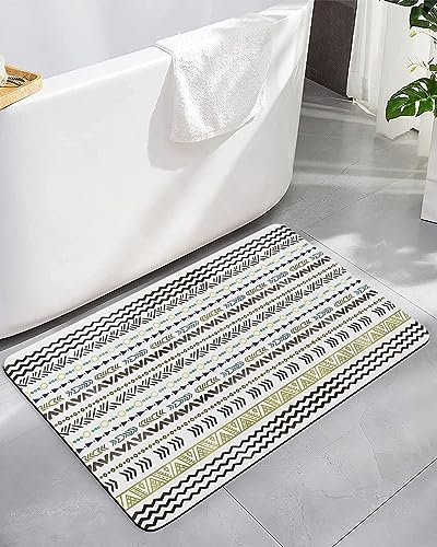 Boho Bath Mat for Tub,Non Slip Bathroom Floor Runner Rug Quick Dry & Absorbent Diatomaceous Earth Kitchen Room Shower Sink Washable Doormat,Black Bohemia Modern Abstract Geometric Stripes 16"x24"