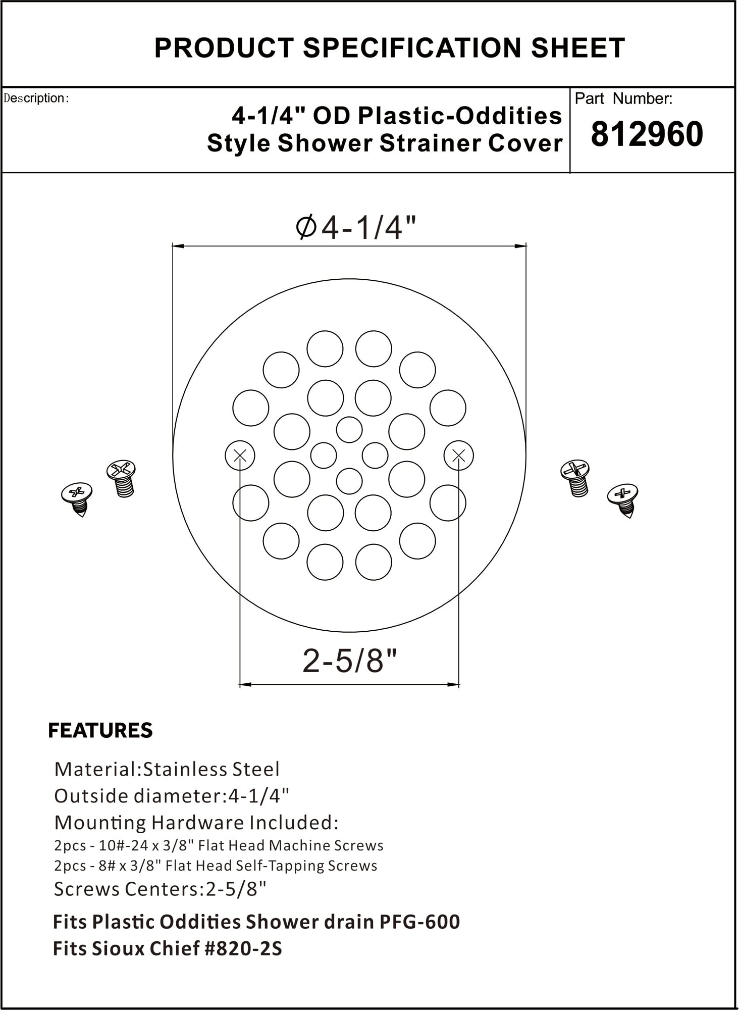 Artiwell 4-1/4β Shower Strainer Drain Trim Set, Screw-in Shower Strainer Drain Cover, Plastic-Oddities Style Replacement Strainer Grid,Machine & Self-Tapping Screws Included (Chrome Plated)