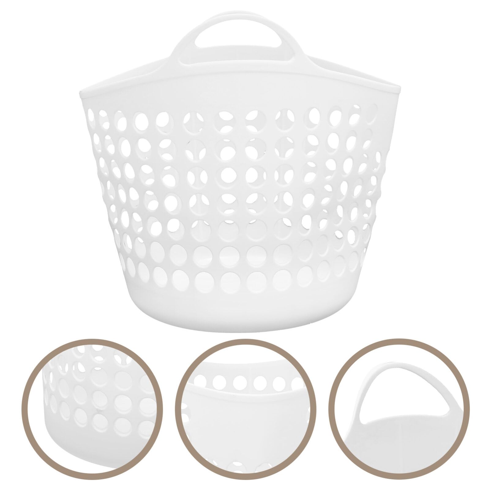 Amosfun Flexible Laundry Basket, Hollow Laundry Baskets With Handle Wide Mouth Hamper Plastic Dirty Clothes Storage Basket Toy Bin for Clothes Bedroom Storage, White 30L