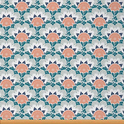 Boho Flower Fabric by The Yard, Japanese Floral Upholstery Fabric, Vintage Leaves Decorative Fabric, Bohemian Waterproof Outdoor Fabric, DIY Art Upholstery and Home Accents, Pink Teal, 1 Yard
