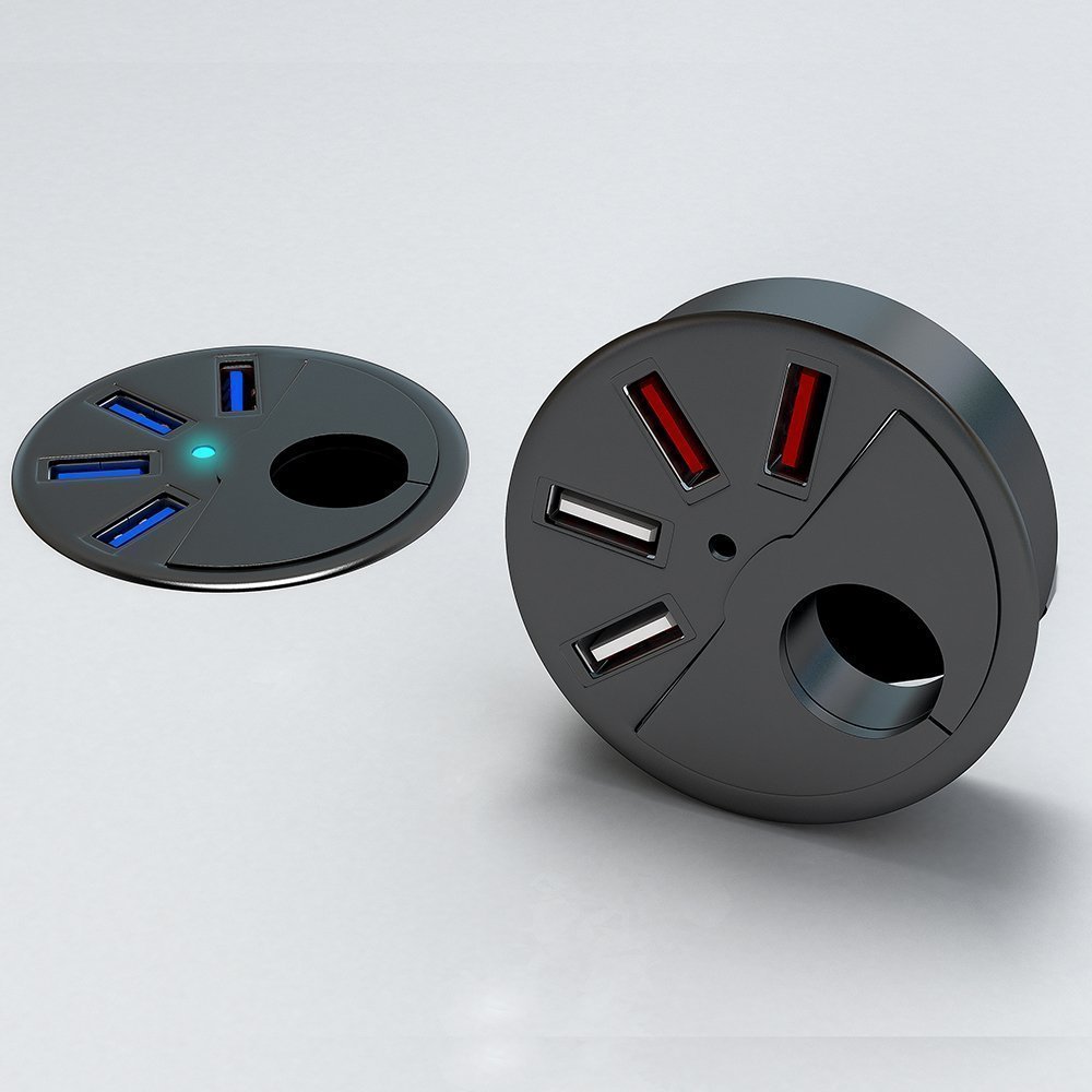 SEDNA - 2.5" Grommet Hole - in Desk - USB 3.1 Gen I 3 Port Hub/BC 1.2 USB Charger with SD Card Reader