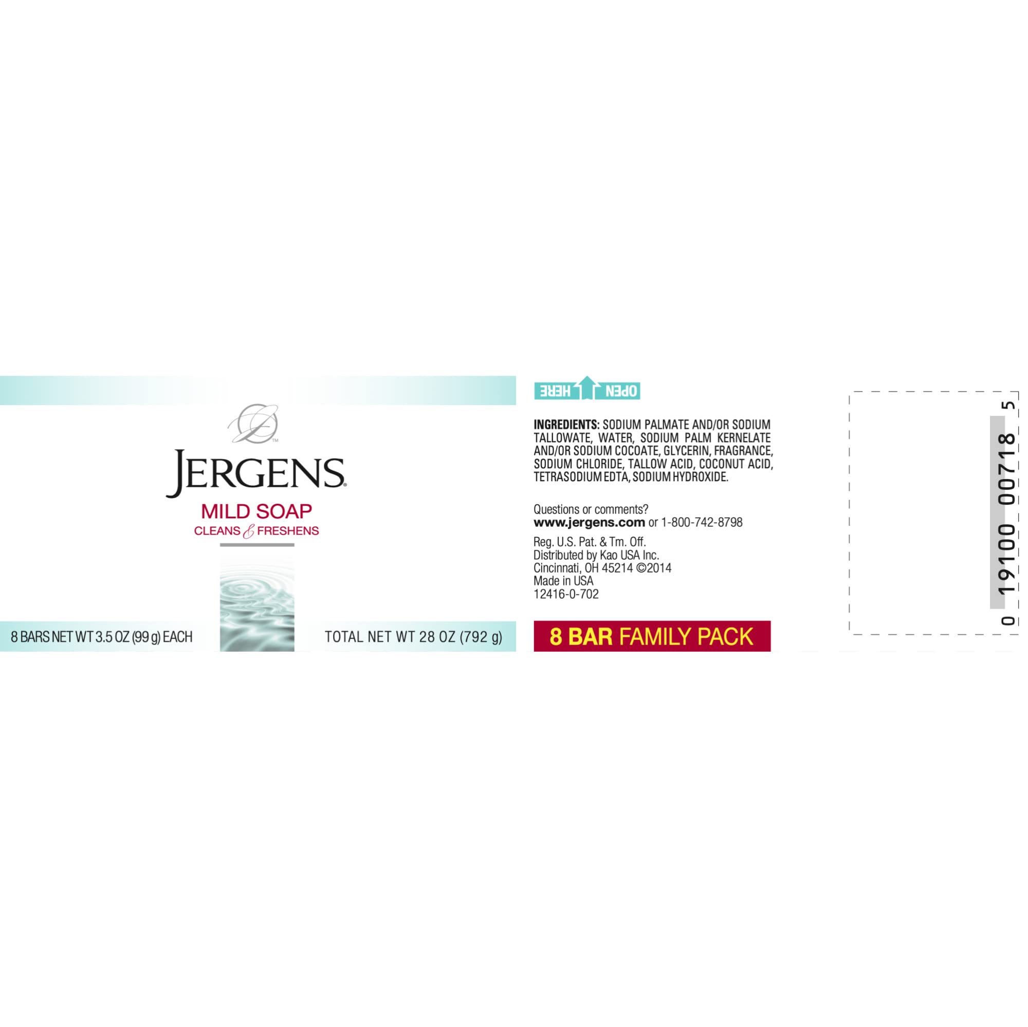 Jergens Mild Soap, Lightly Scented Gentle Cleansing Soap, For All Skin Types, 3.5 Ounce (Pack of 8)