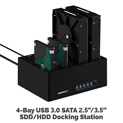 SABRENT Docking Station SSD/External Hard Disk/HDD 2.5/3.5 inch, USB 3.2 Gen 1, 4 Slots for SSD/HDD, with Power Supply and Fan, for SATA SSD/HDD, with 4 Separate ON/Off switches (DS-U3B4)