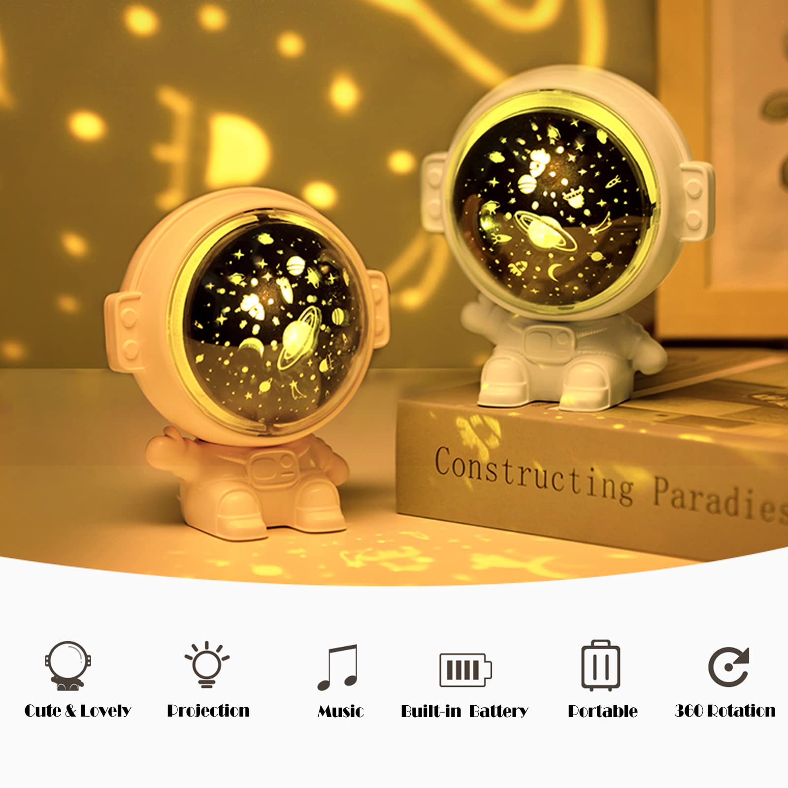 Astronaut Buddy Galaxy Star Projector Spaceman Room Ceiling Aesthetic Decor Starry Night Light Lamp Gifts with Bedroom Lullaby Music Function for Kids,Boys,Girls,Solar System Space Lovers (White)