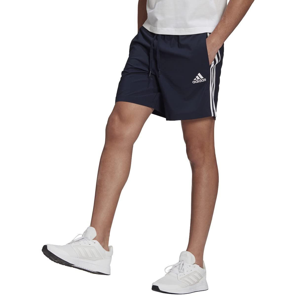 adidas Men's Standard Aeroready Essentials Chelsea 3-Stripes Shorts, Ink/White, X-Large