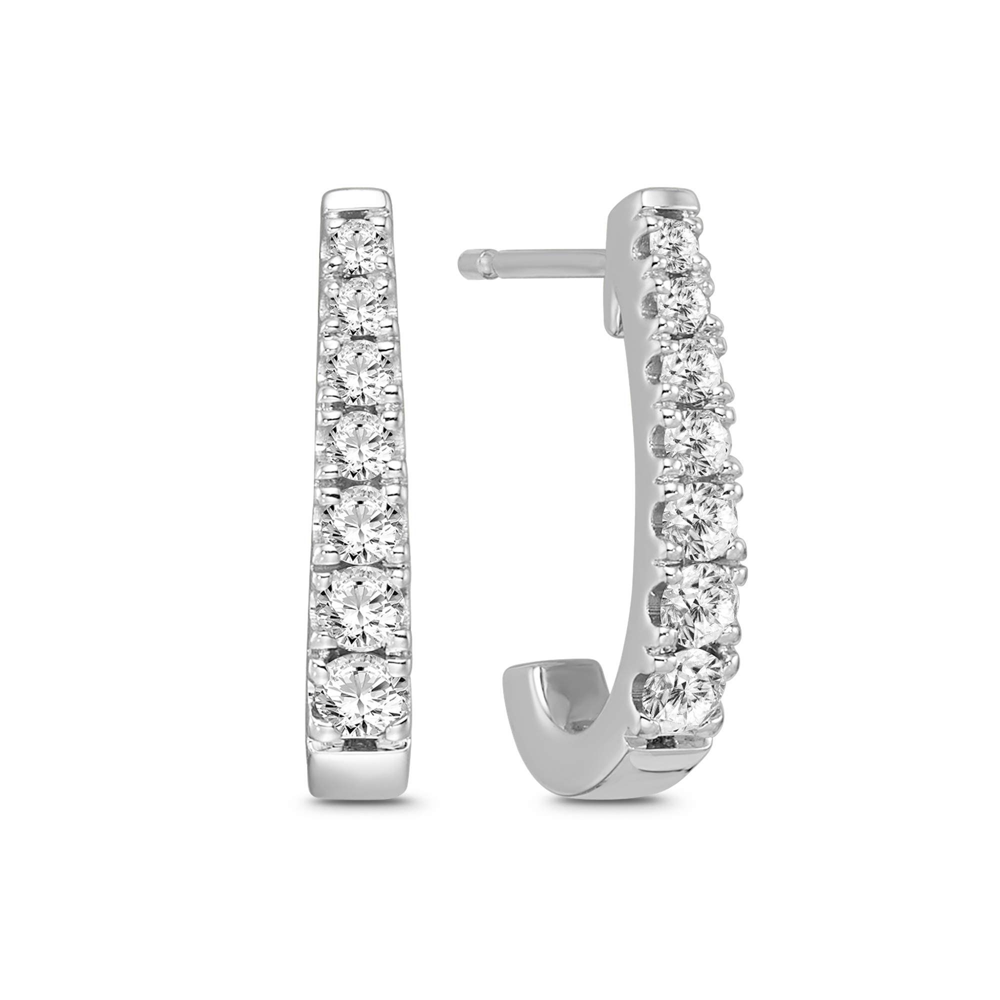 ARAIYA FINE JEWELRY 10K White Gold Diamond J Shape Hoop Earrings (1/4 cttw, I-J Color, I2-I3 Clarity)