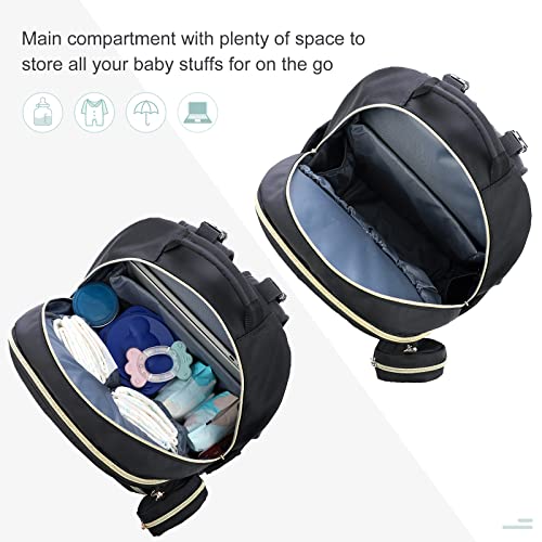LOVEVOOK Diaper Bag Backpack, Quilted Baby Bag with Changing Pad & Pacifier Holder, Waterproof Travel Diaper Bags with USB Charging Port, Stylish and Large Capacity, Black