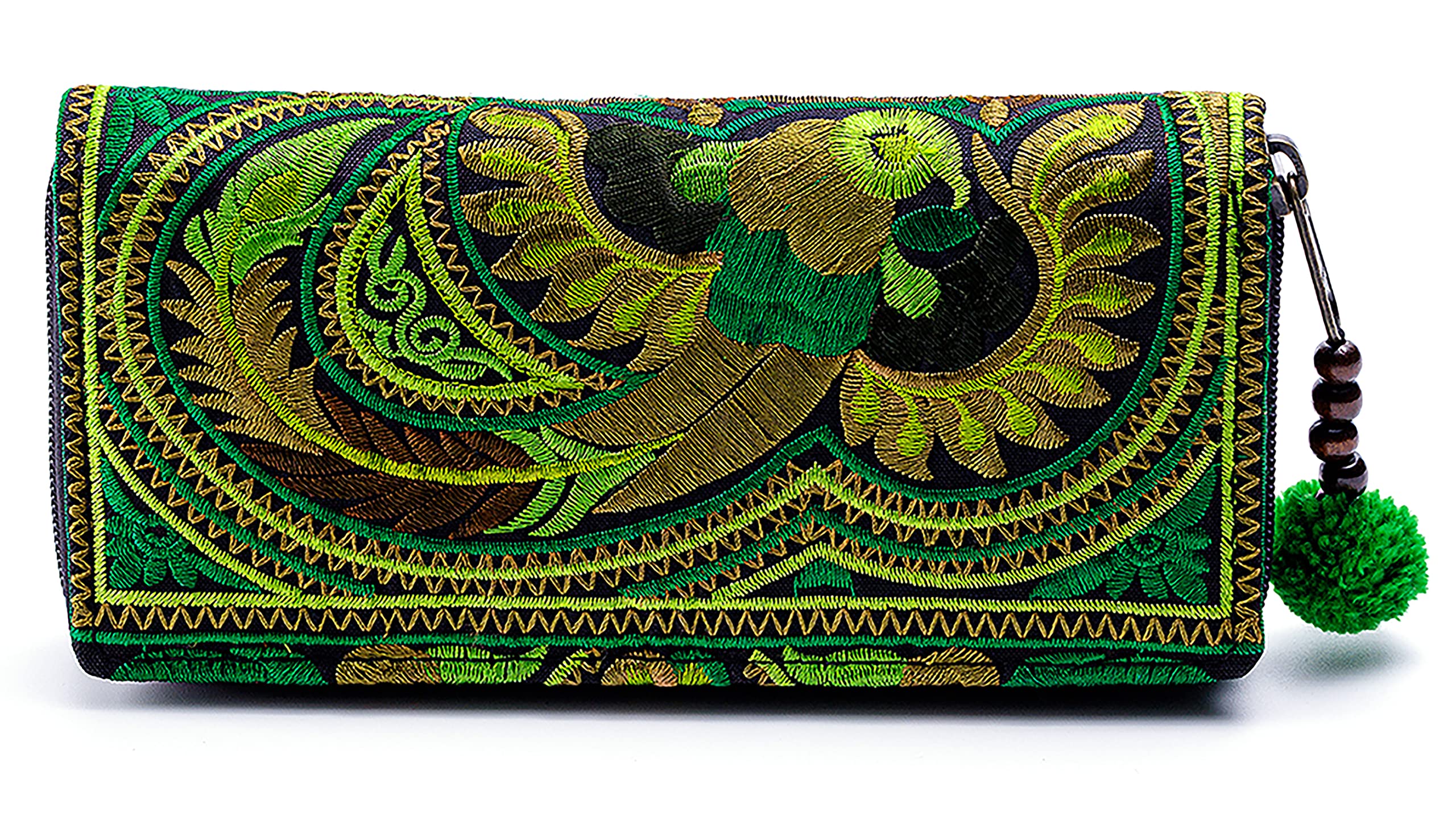 changnoi Unique Handmade Women's Wallet Thai Hmong Embroidered Fabric (Bird Green)