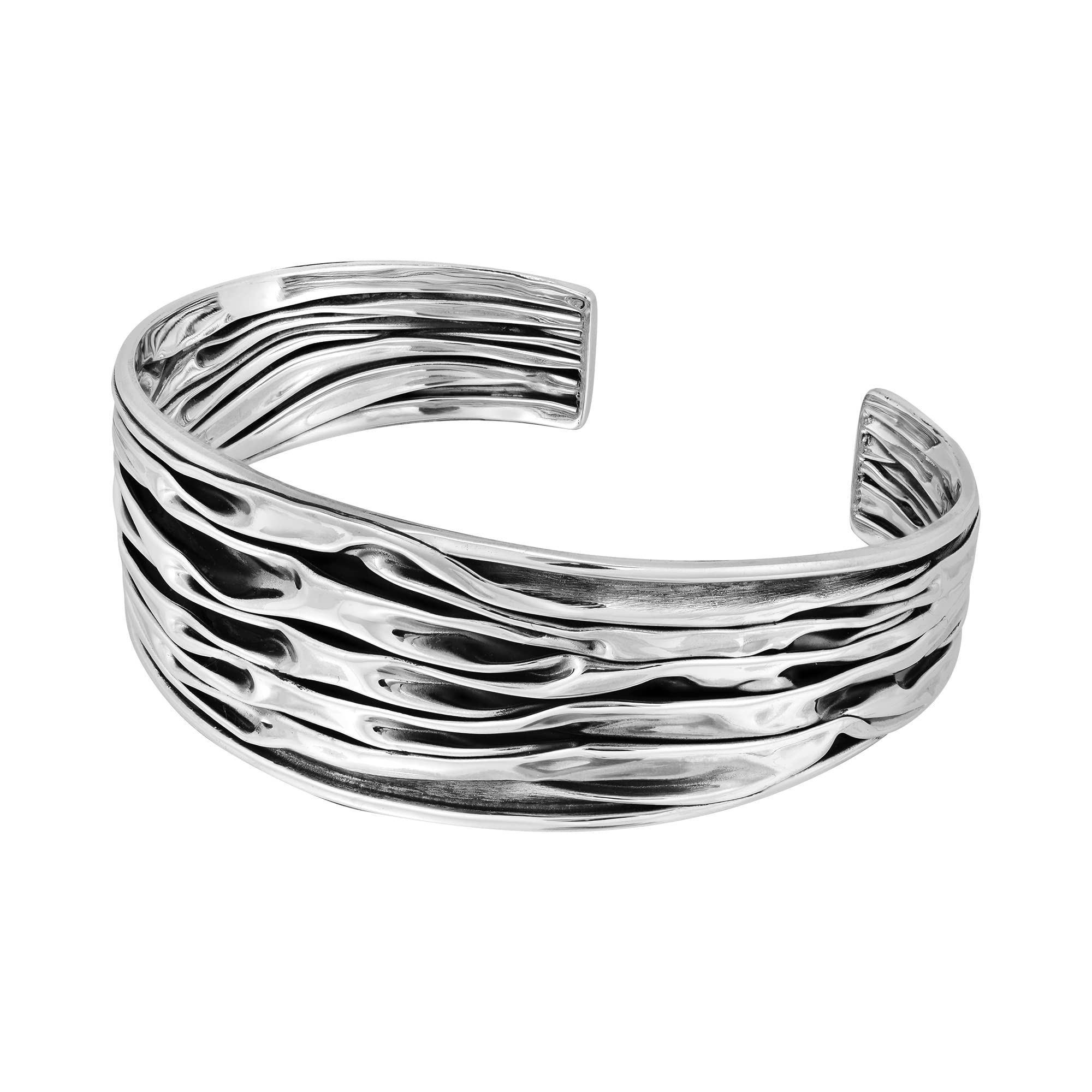 AeraVida Artsy Ocean Waves .925 Sterling Silver Handmade Cuff Bracelet