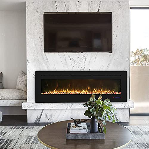 Cheerway 36 inch Wall Mounted &Recessed in Wall Electric Fireplace with Heater, Linear Wall Fireplace w/Thermostat, Adjustable Flame&Fuel Color, Remote & Touch Control w/Timer, 750W/1500W