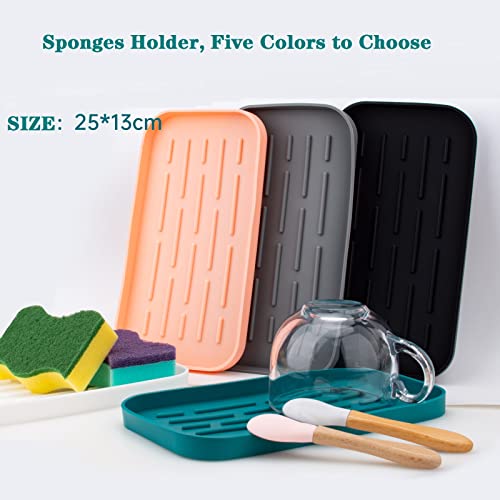 BuRuiJi Sponge Holder for Kitchen Sink,Silicone Sink Tray for Sponge, Soap Dispenser, Scrubber, and Other Kitchen Sink Accessories 10βx 5.3β (Black)
