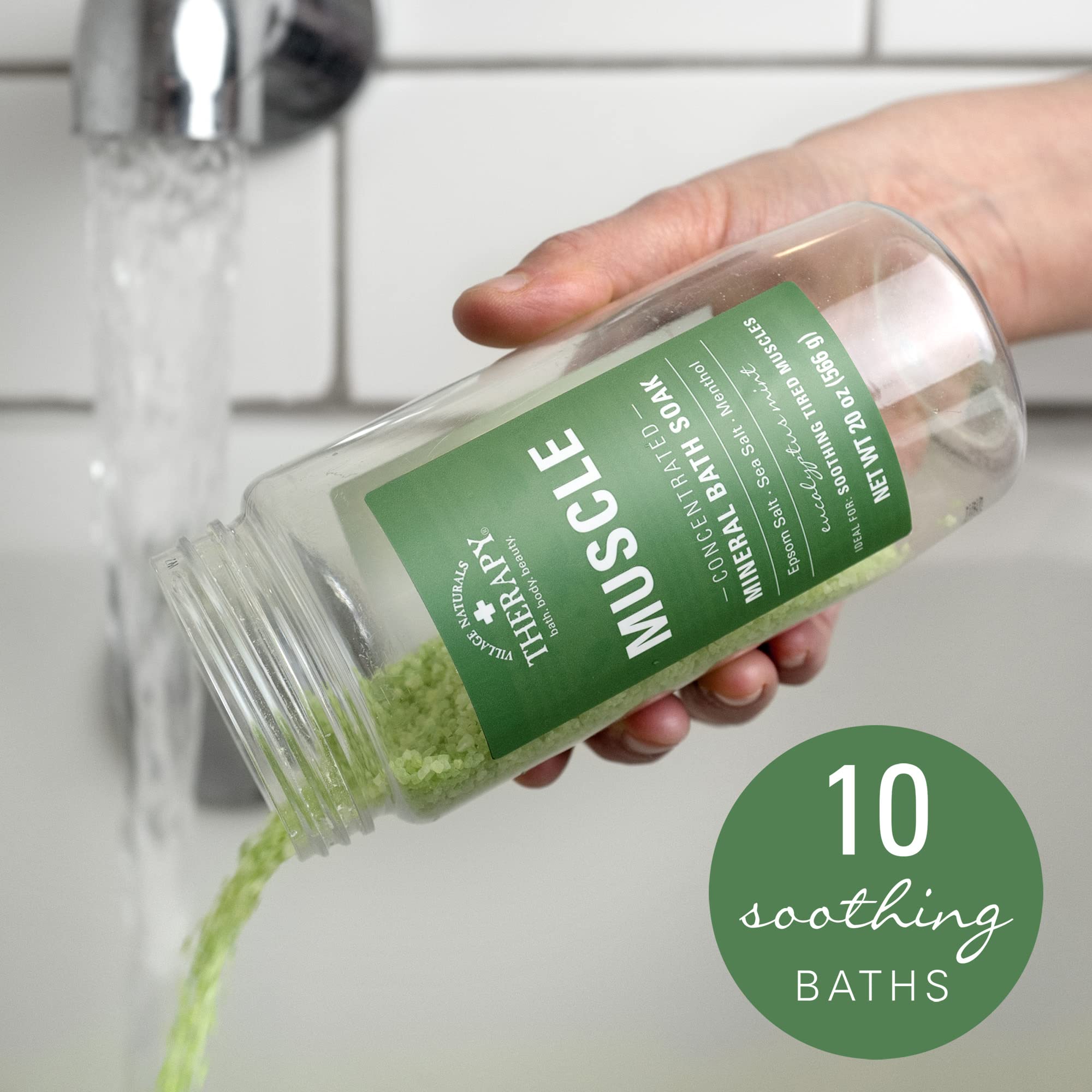 Village Naturals Therapy, Muscle Concentrated Mineral Bath Soak, Eucalyptus Mint Scent, 20 oz, Pack of 4