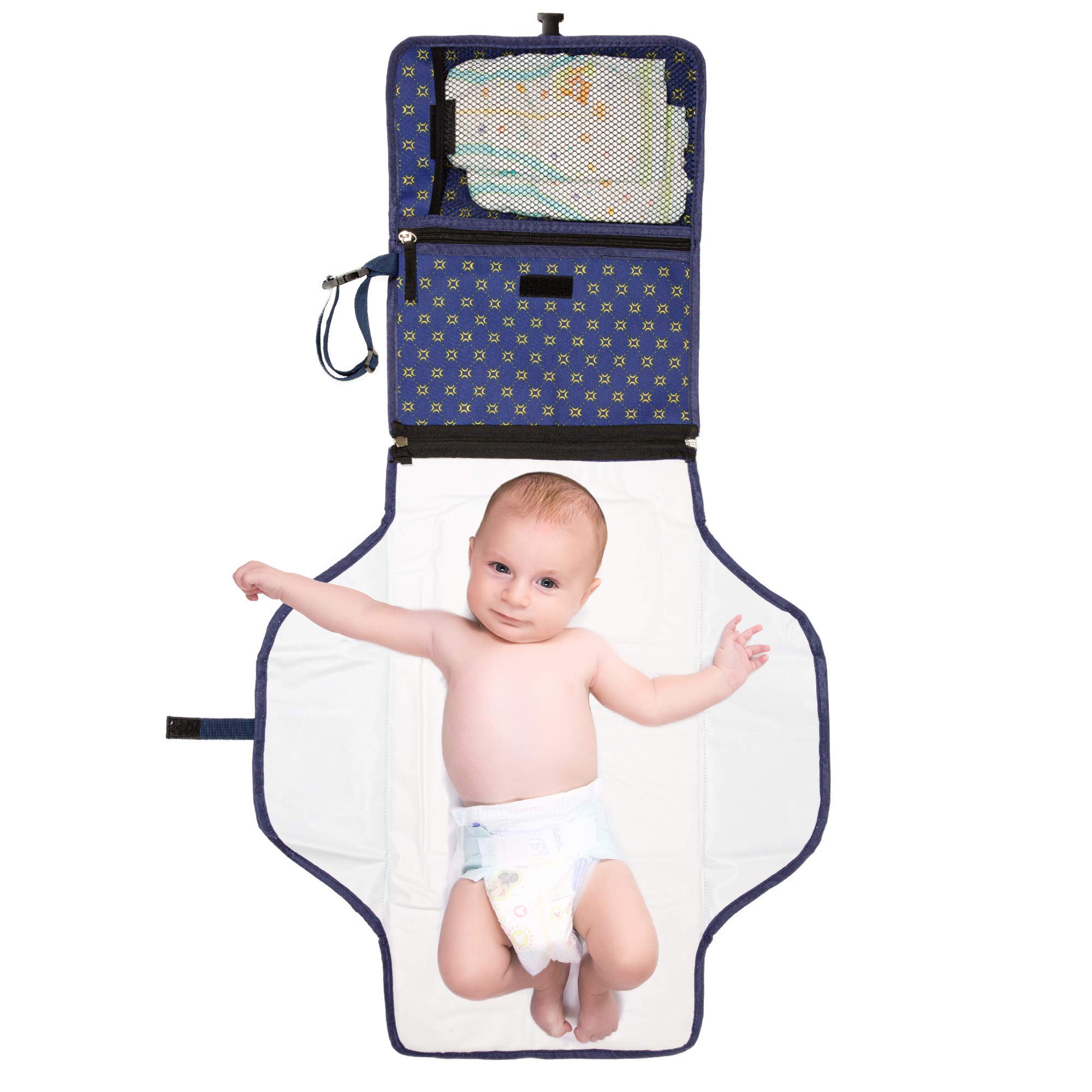 Portable Diaper Changing Pad with Head Pillow - Foldable Travel Diaper Station - Replaces Heavy Diaper Bag