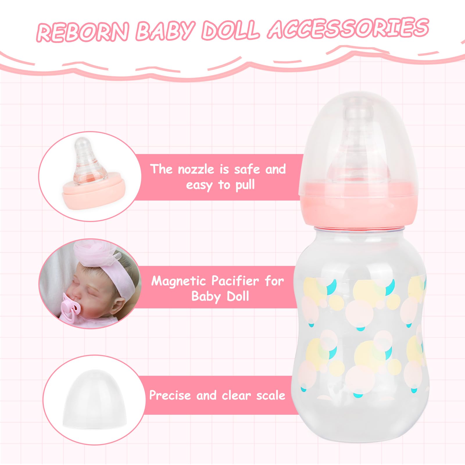 CHAREX Reborn Baby Doll Accessories Fake Feeding Bottle Sealed Matching Putty Magnetic Pacifier Baby Girl