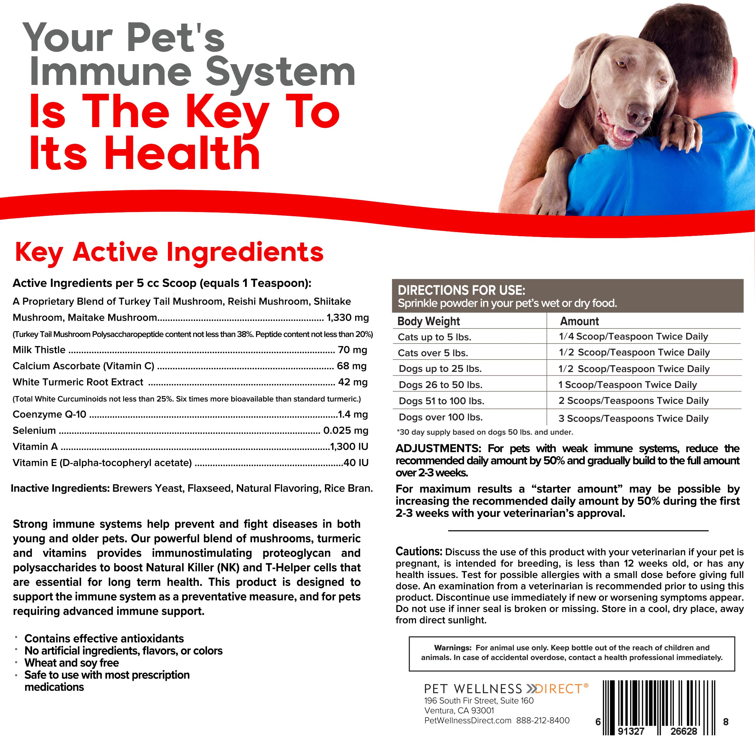Critical Immune Defense for Dogs & Cats; Supports Normal Cell Growth - Turkey Tail, Reishi, Shiitake and Maitake Mushroom Formula with Patented White Turmeric Root Extract - 90-Day Supply