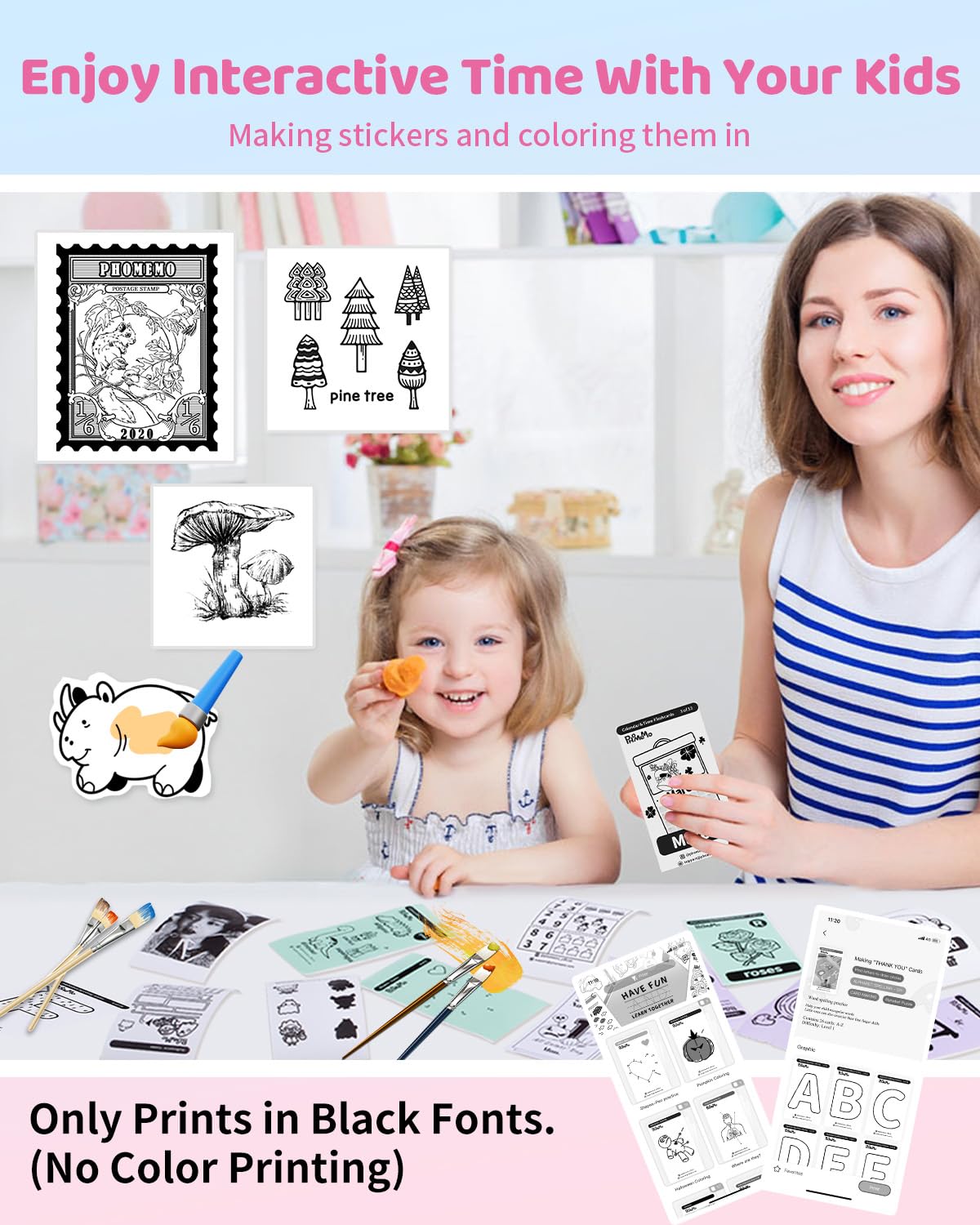 Ponek Mini Pocket Sticker Printer-Bluetooth Pocket Thermal Printer-Portable Smart Photo Printer for iPhone, White Self-Adhesive Paper Compatible with T02/M02X/M02XS for Journal, Photo, Memo