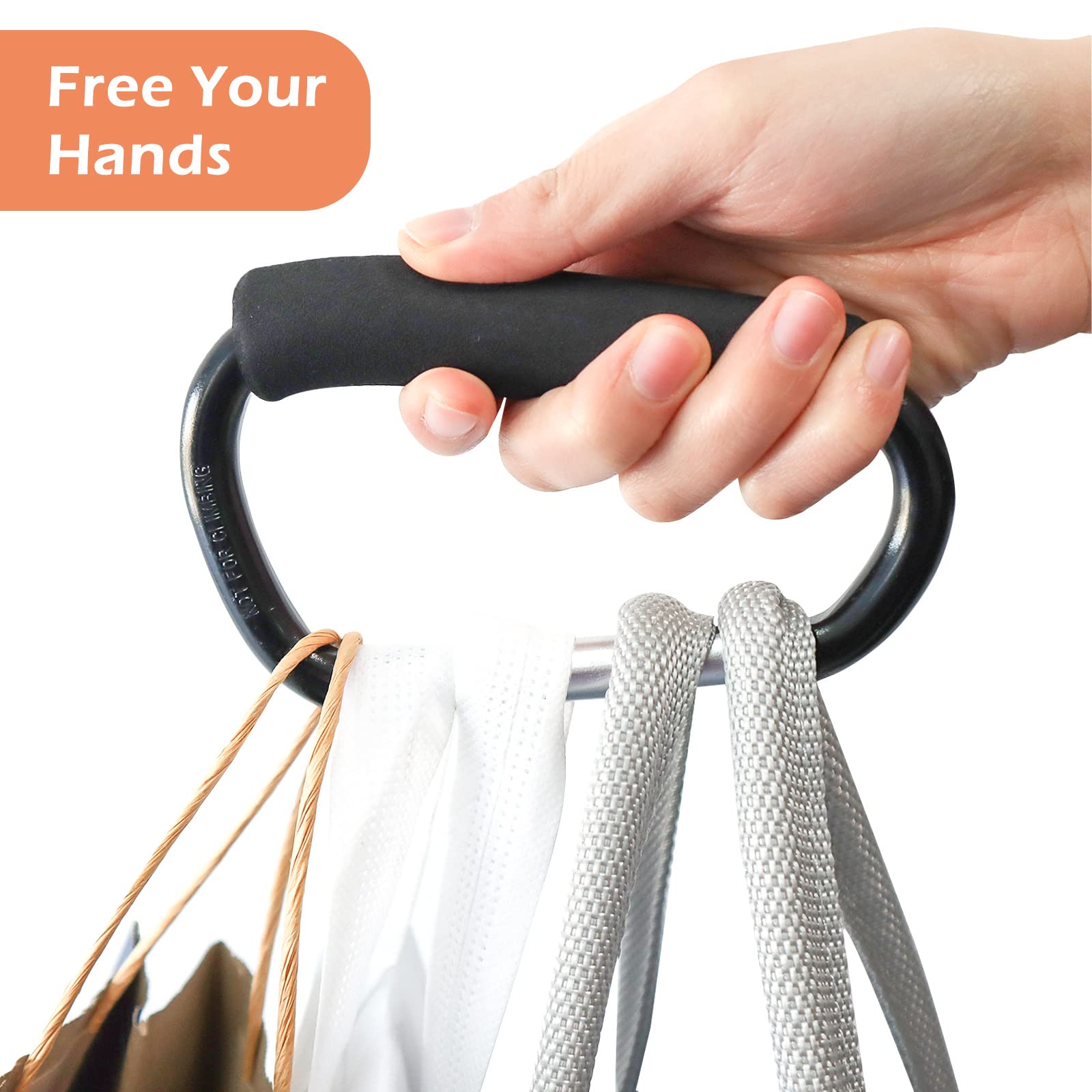 JIALEEY Grocery Bag Shopping Bag Holder Handle Carrier Tool Multi Purpose Snap Hook Stroller Hook Set Organizer Accessories with Soft Foam Grip for Hanging, Pack of 2, Black