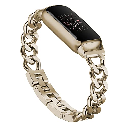 Bolesi Compatible with Fitbit Luxe Bands,Slim Metal Band Stainless Steel Adjustable Straps Replacement Bands for Fitbit Luxe Smart Watch for Women Men,Champagne Gold