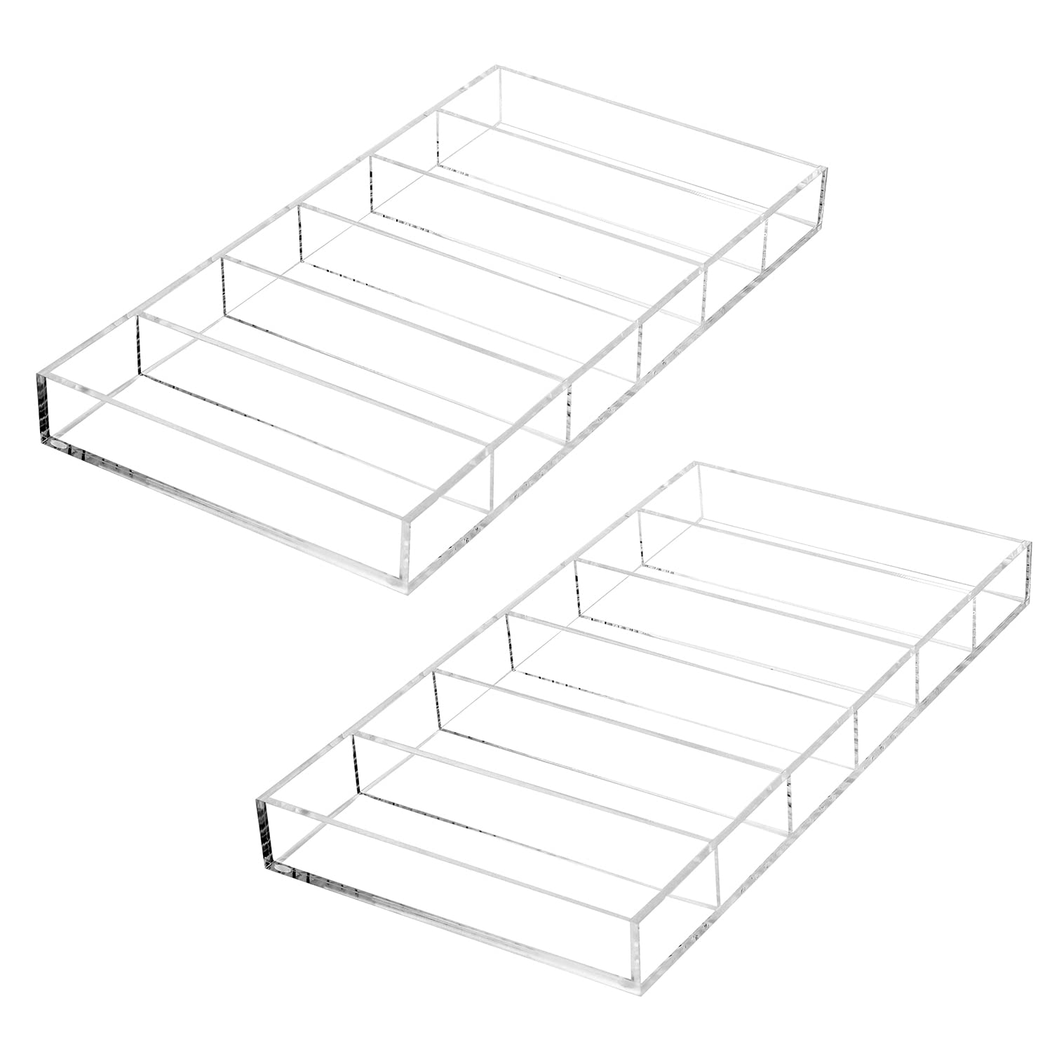 MyGift Premium Clear Acrylic Sunglass Holder Display Tray with 6 Compartments, Drawer Organizer Storage Case for Sunglasses, Reading Glasses, Eyewear, Jewelry, Makeup and Perfume Vanity Tray, Set of 2