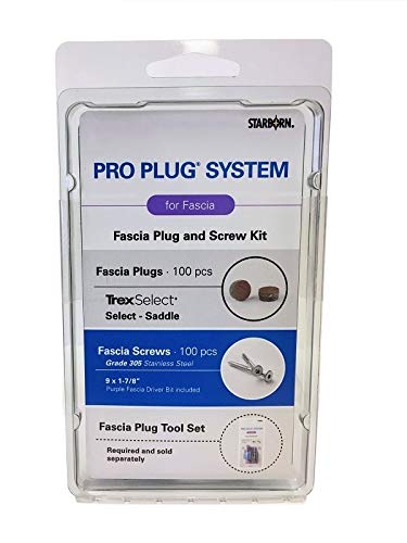 Pro Plug System for Fascia Plug and Screw Kit - Trex Select Saddle Fascia Plugs and Stainless Steel Screws- 9 x 1-7/8 T-20 Star Dr- 100 Pieces