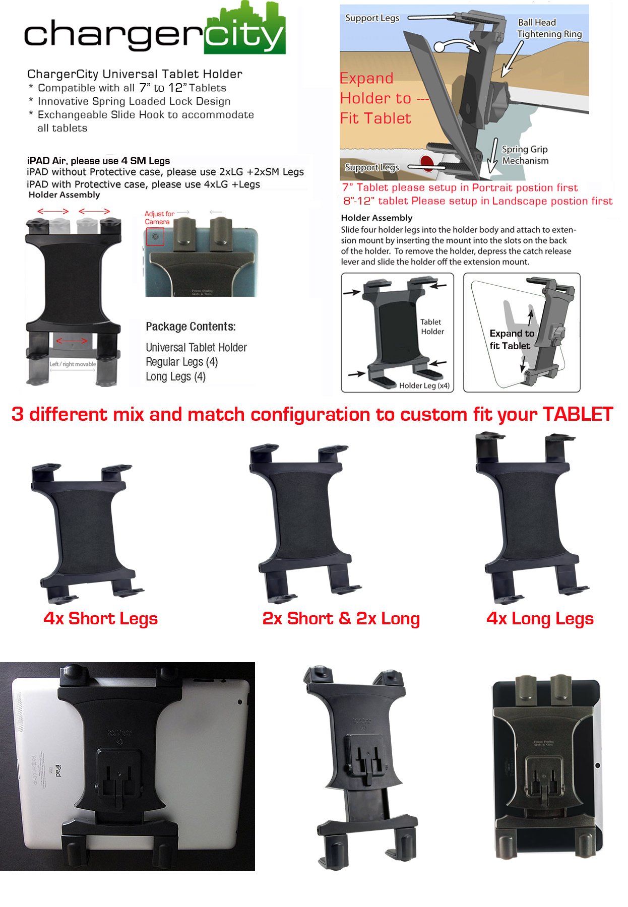 ChargerCity LongArm Xtreme Tablet Beverage Drinks Cup Holder Mount for All Tablet Like Apple iPad PRO Air Mini Galaxy Tab Surface Pro Slate