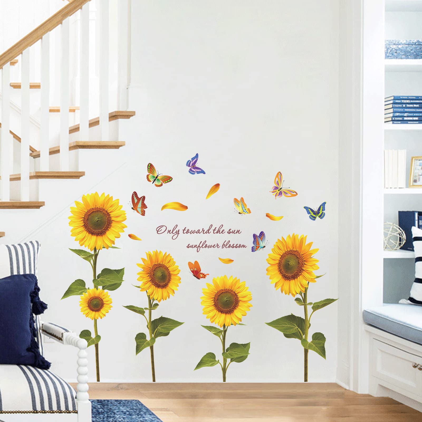 CIWEI Sunflower Wall Stickers Butterfly Wall Sticker- Flowers Wall Decal,Sunflower Wall Stickers,Wall Stickers for Bedroom Living Room Bathroom Decor