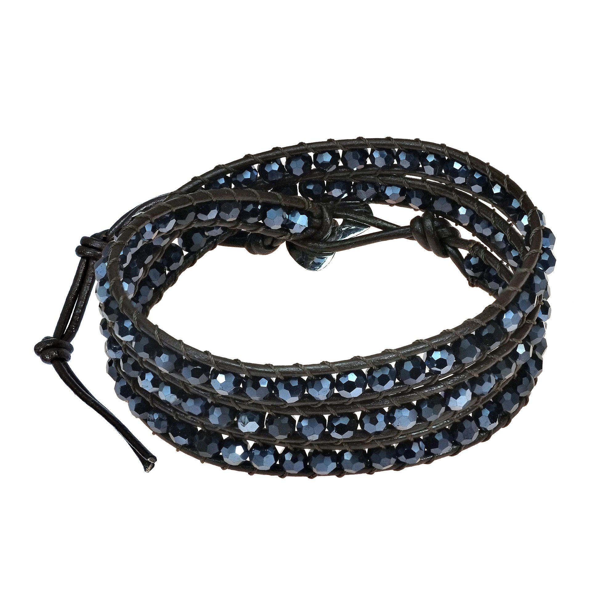 AeraVida Bohemian Multi Layer Dark Black Muse Tribal Beaded Wrap Leather Bracelet | Trendy Wrap Bracelet for Women | Coachella Accessory