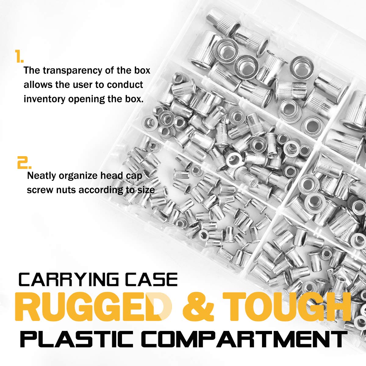 VIGRUE 205PCS 304 Stainless Steel Rivet Nut Assort Set Flat Head Threaded Rivetnut Insert Nutserts Assortment Kit(M3| M4| M5| M6| M8| M10)