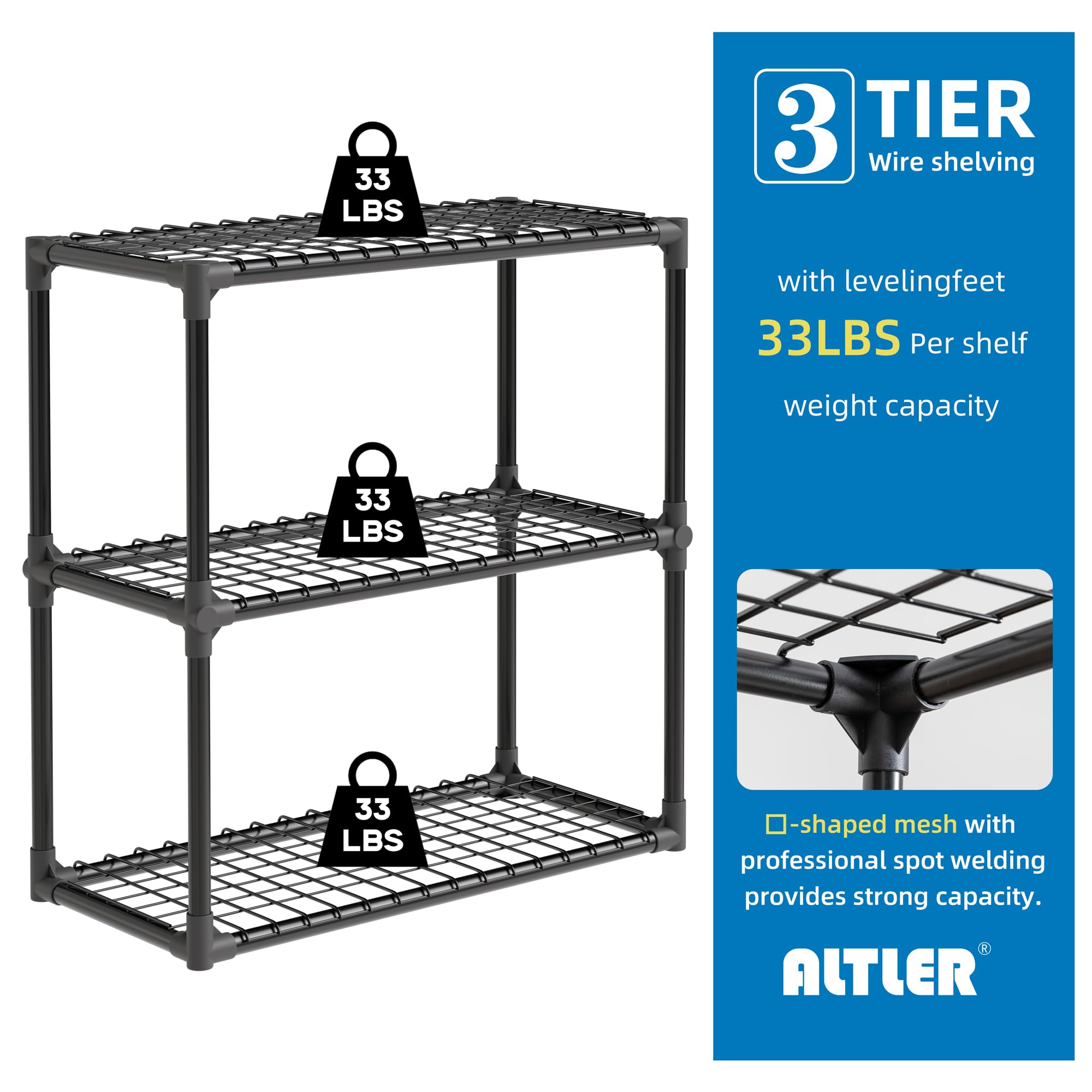 ALTLER Heavy Duty 3-Shelf Shelving Unit Standing Storage Shelf Units for Laundry Bathroom Kitchen Pantry Closet