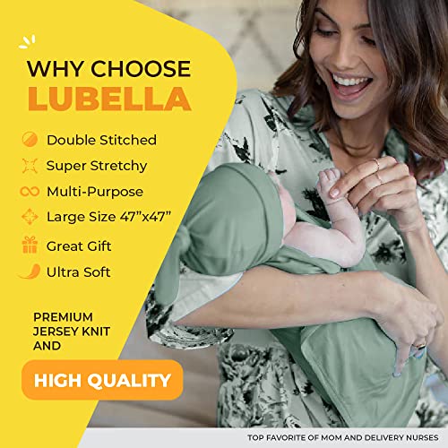 LUBELLA SUPPLY COMPANY Stretchy Swaddle Blankets for Baby Boy & Girl - Newborn Swaddles 0-3 Month - Large 47" Bamboo Swaddle Blankets and Hat Set (Sage Green)