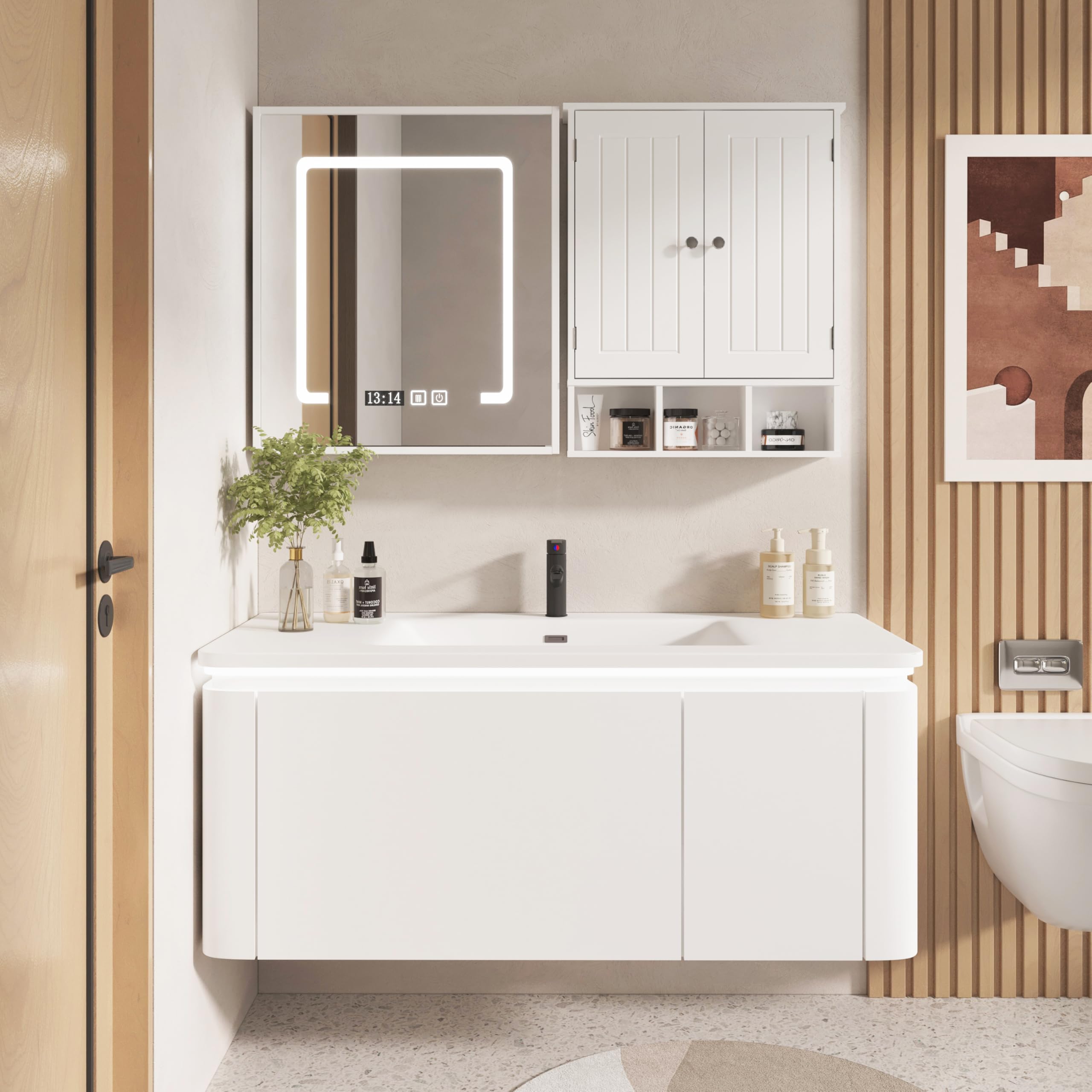 Bathroom Medicine Cabinet 2 Doors with 3 Open Shelves, Over The Toilet Storage Wall Mounted Medicine Cabinet with Adjustable Partitions,Home Bathroom Cabinet for Bathroom,Living Room,Kitchen,White