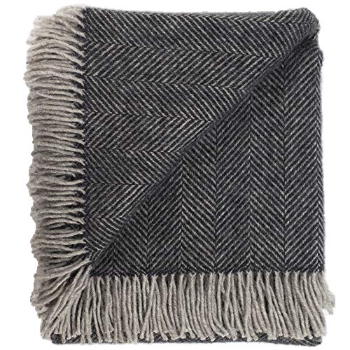 Prince of Scots Highland Tweeds Herringbone 100% Pure New Wool Throw ~ Charcoal ~
