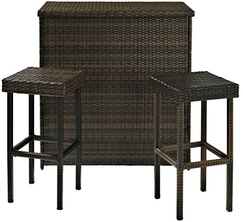 Crosley Furniture Palm Harbor 3-Piece Wicker Outdoor Bar Set with Two Stools for Backyard, Patio, Deck, Balcony, Brown