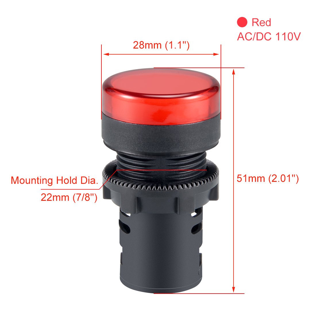 uxcell 2Pcs Red Indicator Light AC/DC 110V, 22mm Panel Mount, for Electrical Control Panel, HVAC, DIY Projects