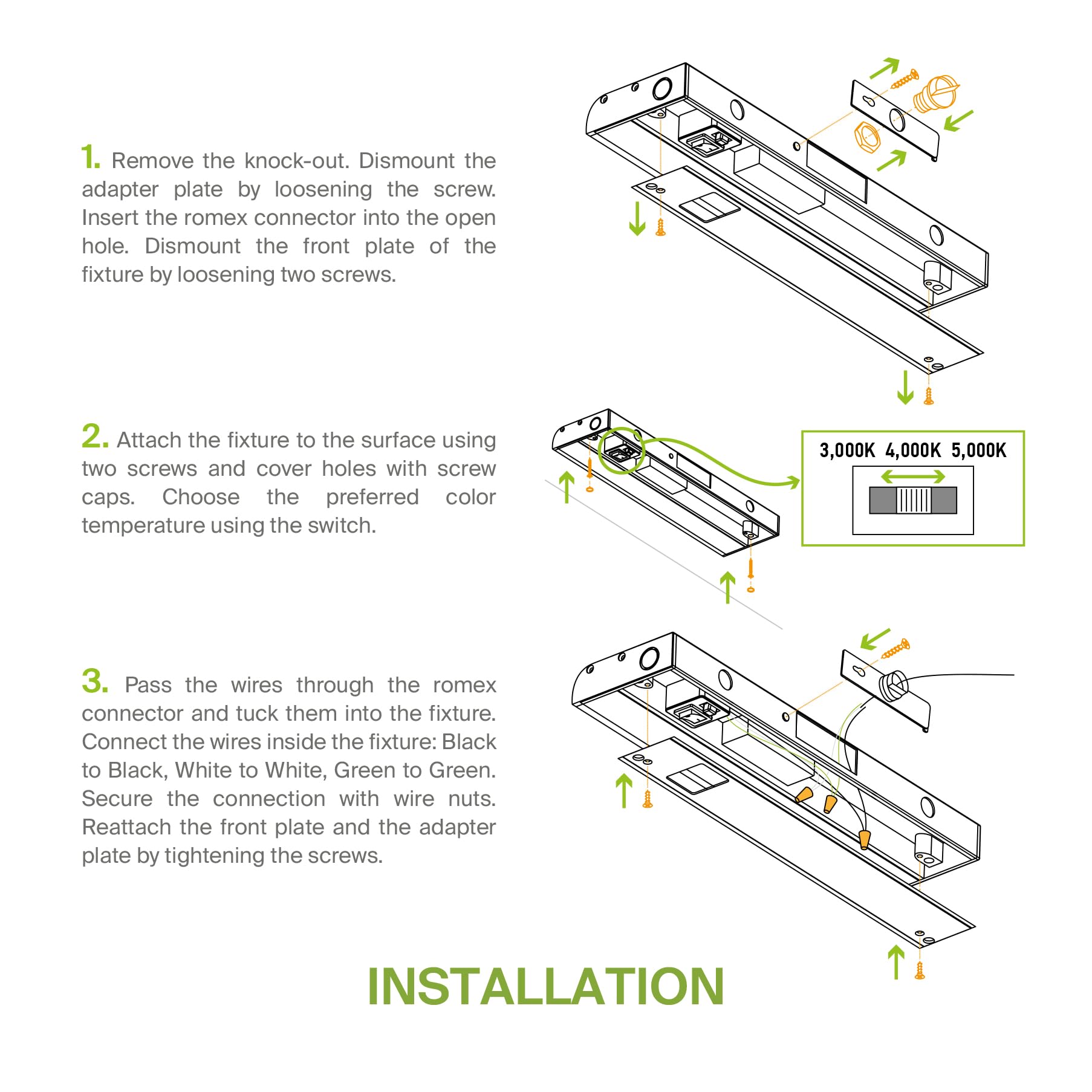 ASD LED Under Cabinet Lighting, 9 inch 3W 202 LM, Dimmable Hardwired Under Cabinet Lights for Kitchen, 3000K Soft/4000K Cool/5000K Daylight, Under Counter Light Fixtures, ETL Energy Star White Finish